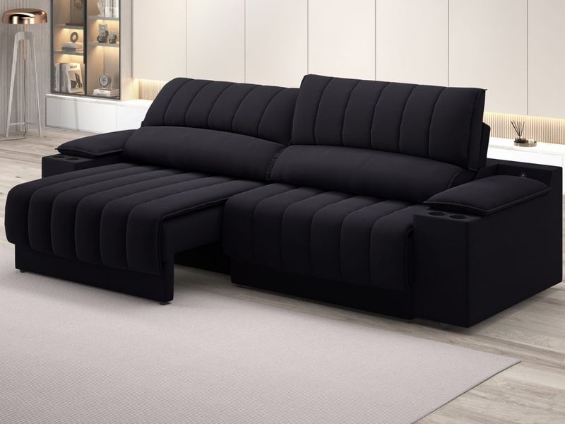 Sofá com Porta Copos e Carregador USB Retrátil e Reclinável Murano ...